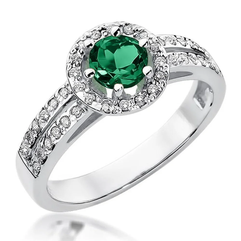 Engagement ring with emerald and diamonds - Luxury (0.70 ct)